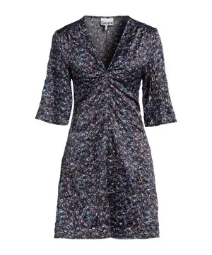 GANNI Short Sleeve V-neck Dress - Black