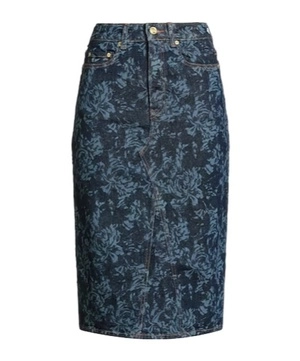GANNI Denim Floral-print Pencil Skirt