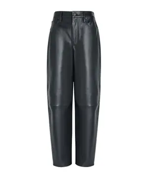 FRAME The Leather Neat Barrel-leg Leather Trousers - Black