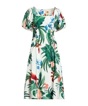 Farm Rio Short-sleeved Dress With Square Neckline And Tropical Print