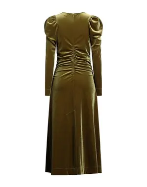 GANNI Velvet Ruched V-neck Long Sleeve Maxi Dress