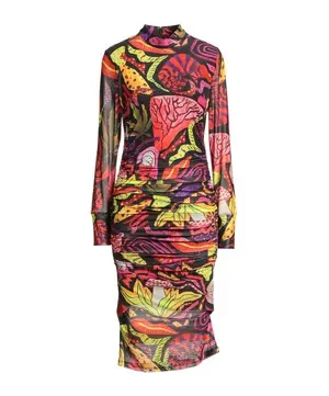 Farm Rio Long-sleeved High Neck Ruched Dress With Multi-colored Pattern - Multicolor