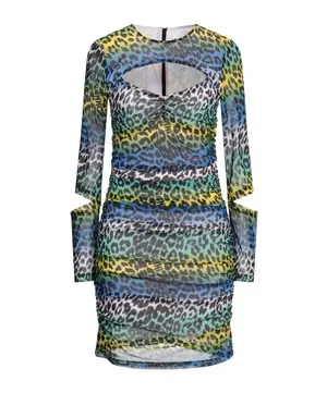 GANNI Leopard Print Mesh Cut-out Dress