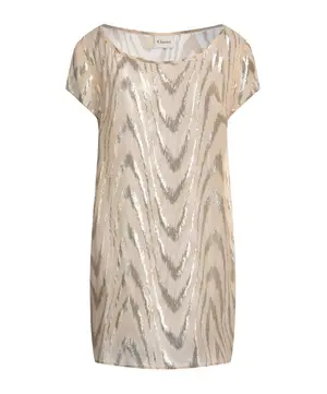 GANNI Short Sleeve Two-tone Metallic Dress - Nude
