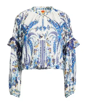 Farm Rio Long-sleeved Tie Neck Printed Blouse