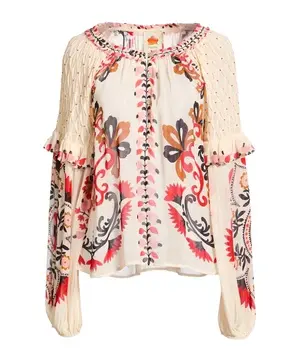 Farm Rio Long-sleeved Printed Shirt With Ruffle And Pleat Details