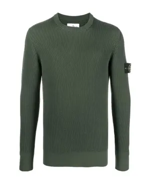 Stone Island Logo-patch Ribbed Jumper - Olive Green
