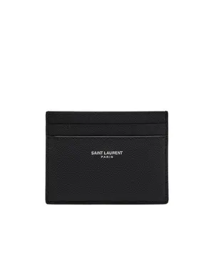 Saint Laurent Logo Pebbled Leather Card Holder - Black