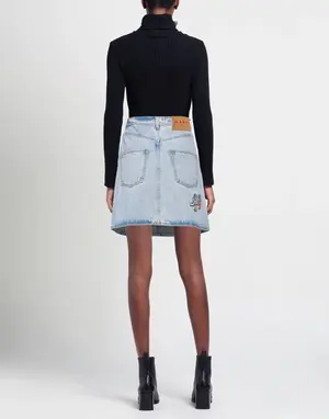 Marni Medium Wash Denim A-line Skirt With Appliqués