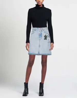 Marni Medium Wash Denim A-line Skirt With Appliqués