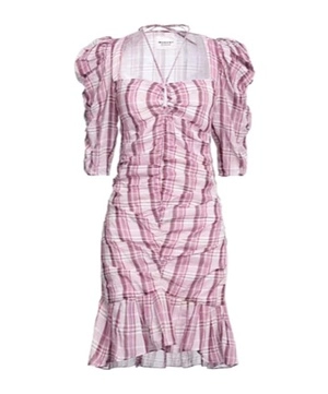 Isabel Marant Étoile Gathered Tartan Square Neck Dress - Pink