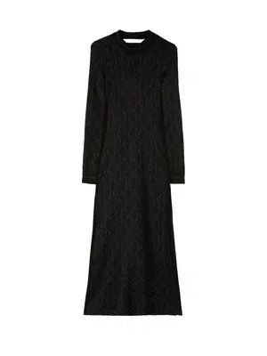 Palm Angels Long Sleeve Monogram Jacquard Maxi Dress - Black