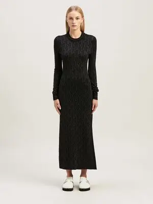 Palm Angels Long Sleeve Monogram Jacquard Maxi Dress
