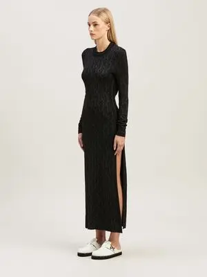 Palm Angels Long Sleeve Monogram Jacquard Maxi Dress