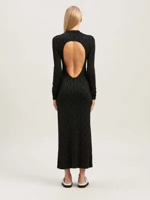 Palm Angels Long Sleeve Monogram Jacquard Maxi Dress