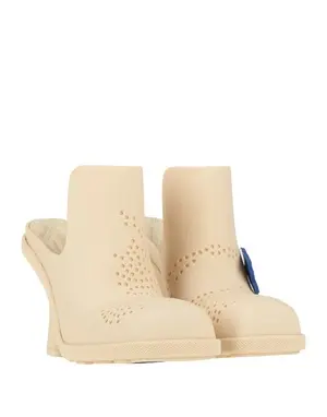 Burberry Pointed Toe Mules With Logo Appliqu - Nude
