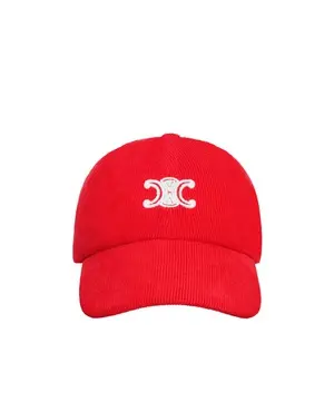 Celine Vivienne Cap In Corduroy - Red/white