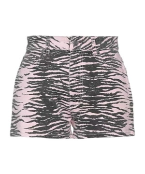 GANNI High Waisted Tiger Print Denim Shorts