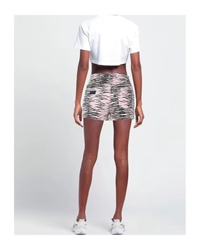 GANNI High Waisted Tiger Print Denim Shorts
