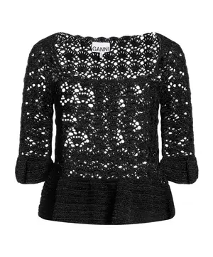 GANNI Crochet Square Neck Peplum Jumper