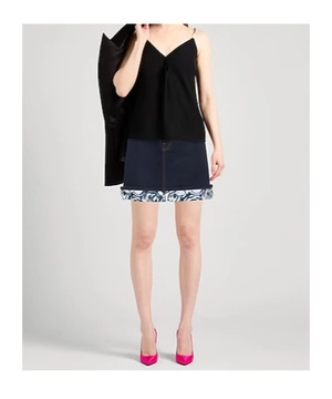 Burberry Dark Wash Denim Pencil Skirt With Logo Detail