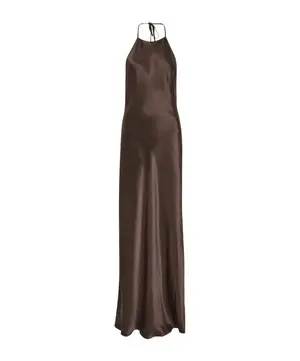 REFORMATION Halterneck Silk Maxi Dress - Brown