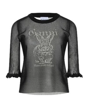 GANNI Ribbed-knit Tulle Top