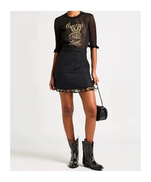 GANNI Ribbed-knit Tulle Top