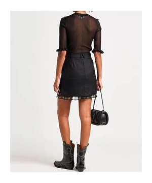 GANNI Ribbed-knit Tulle Top