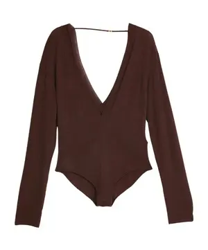 Saint Laurent Long-sleeved V-neck Bodysuit - Brown