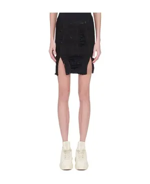 Rick Owens Distressed Denim Mini Skirt