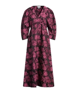 GANNI Jacquard Floral-print Midi Dress - Red