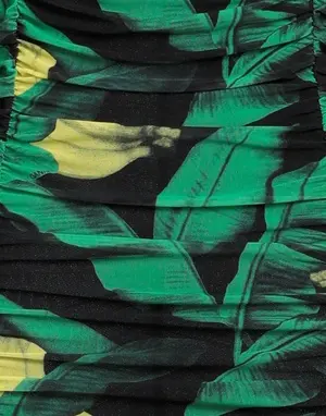 GANNI Long Sleeve Ruched Tropical Print Dress - Green
