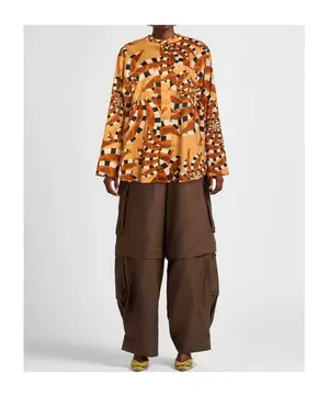Farm Rio Printed Band Collar Long Sleeve Shirt