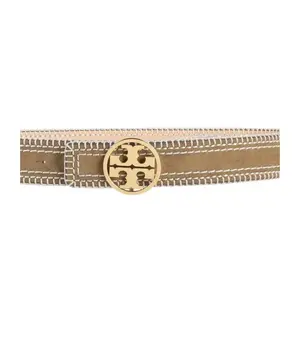 Tory Burch Two-tone Suede Belt With Embroidered Logo - Nude