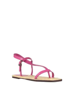 Farm Rio Leather Thong Sandals With Ankle Buckle