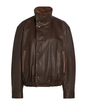 LEMAIRE High-neck Leather Jacket - Black
