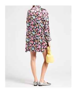 GANNI Floral Print Satin Shirt Dress
