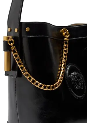 Versace Chain Small Leather Bucket Bag