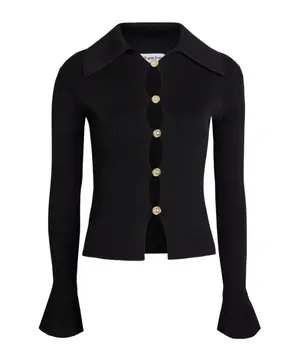 SELF-PORTRAIT Ribbed Stretch-knit Top - Black