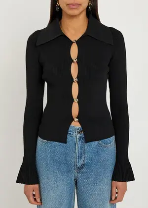 SELF-PORTRAIT Ribbed Stretch-knit Top