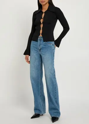 SELF-PORTRAIT Ribbed Stretch-knit Top