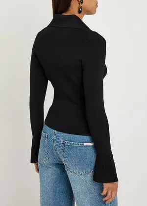 SELF-PORTRAIT Ribbed Stretch-knit Top