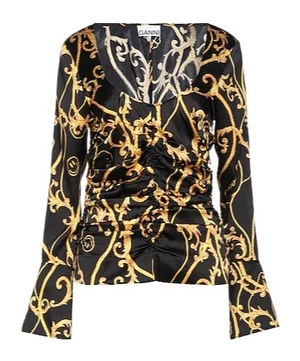 GANNI Two-tone Satin Gathered Top