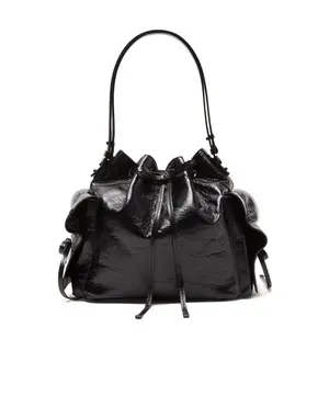 Acne Studios Drawstring Ruffled Leather Shoulder Bag - Black