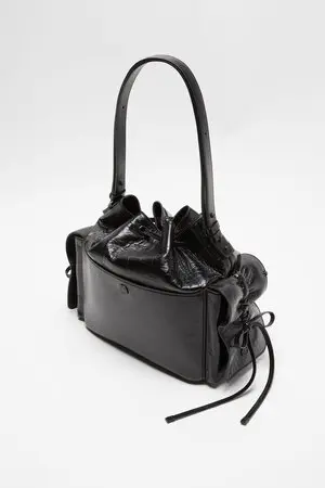 Acne Studios Drawstring Ruffled Leather Shoulder Bag - Black