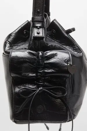 Acne Studios Drawstring Ruffled Leather Shoulder Bag - Black