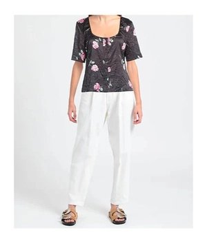 GANNI Floral Print Satin Crinkled Shirt