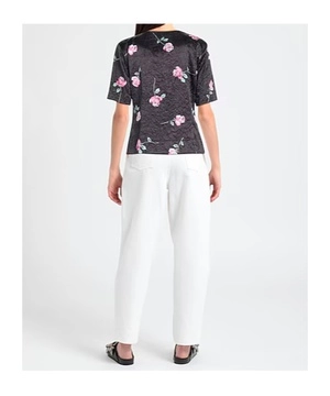 GANNI Floral Print Satin Crinkled Shirt