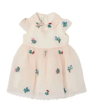 Fendi Organza Baby Dress With Floral Embroidery